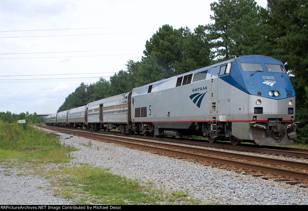 AMTK P-42DC #5 leads a southbound at Collier Yard